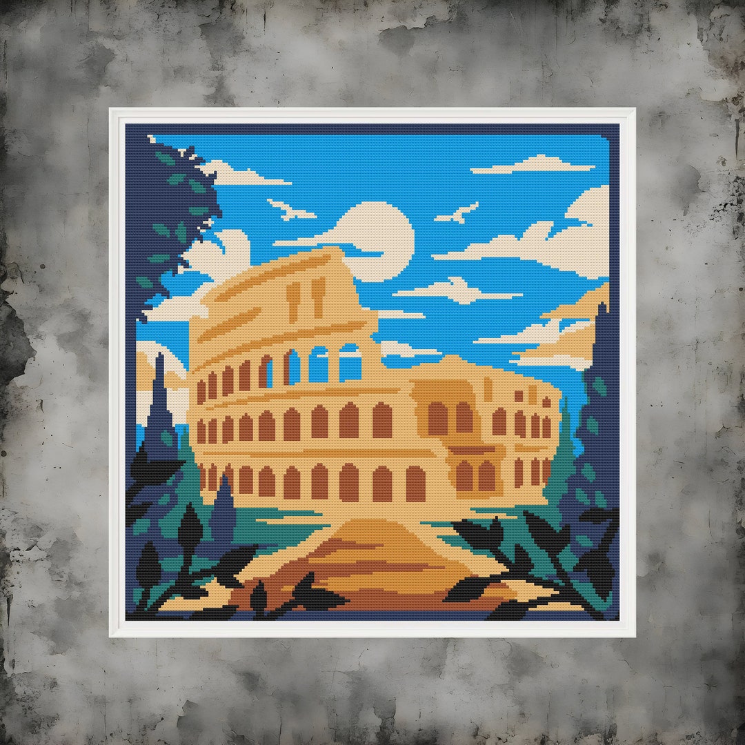 Colosseum Rome Cross Stitch Pattern, DIY Needlepoint Design, Modern ...