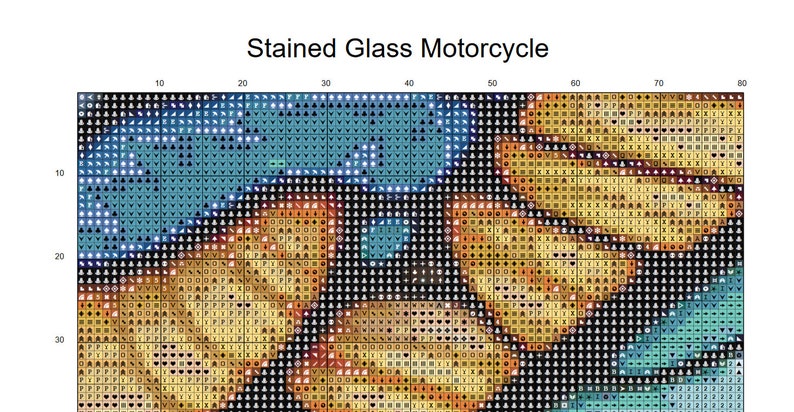 Stained Glass Motorcycle Cross Stitch Pattern 3 Sizes Full Coverage ...