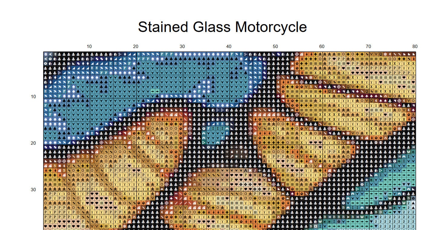 Stained Glass Motorcycle Cross Stitch Pattern 3 Sizes Full Coverage ...