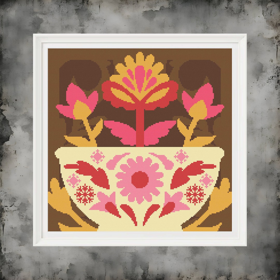 Boho Folk Art Floral Cross Stitch Pattern ** Digital | Printable ** - Etsy