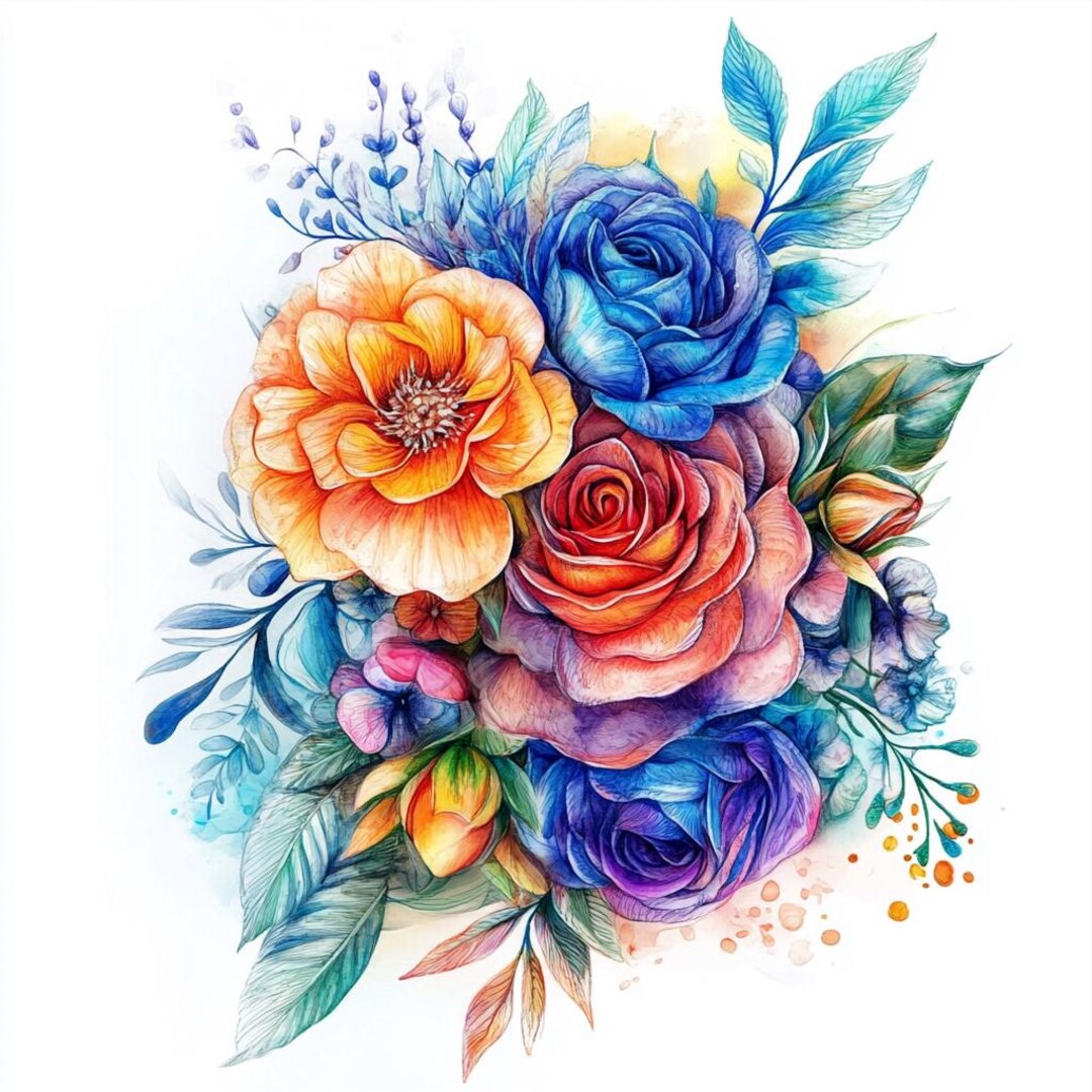 Watercolor Flower Clipart Bundle: Floral Wall Art (JPG) - Etsy