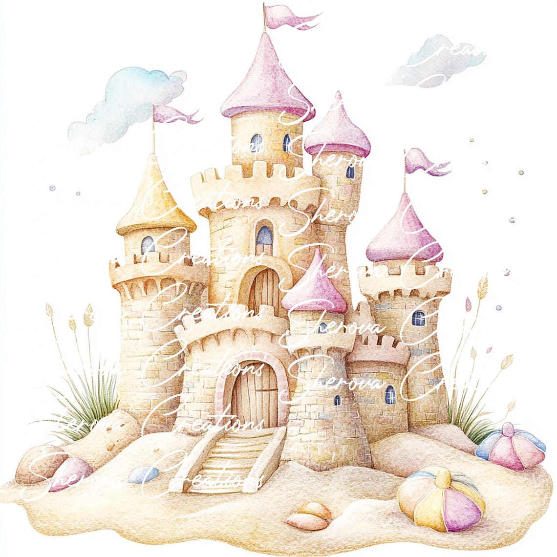 Sandcastle Clipart Bundle: Watercolor Beach Castle Art (JPG) - Etsy