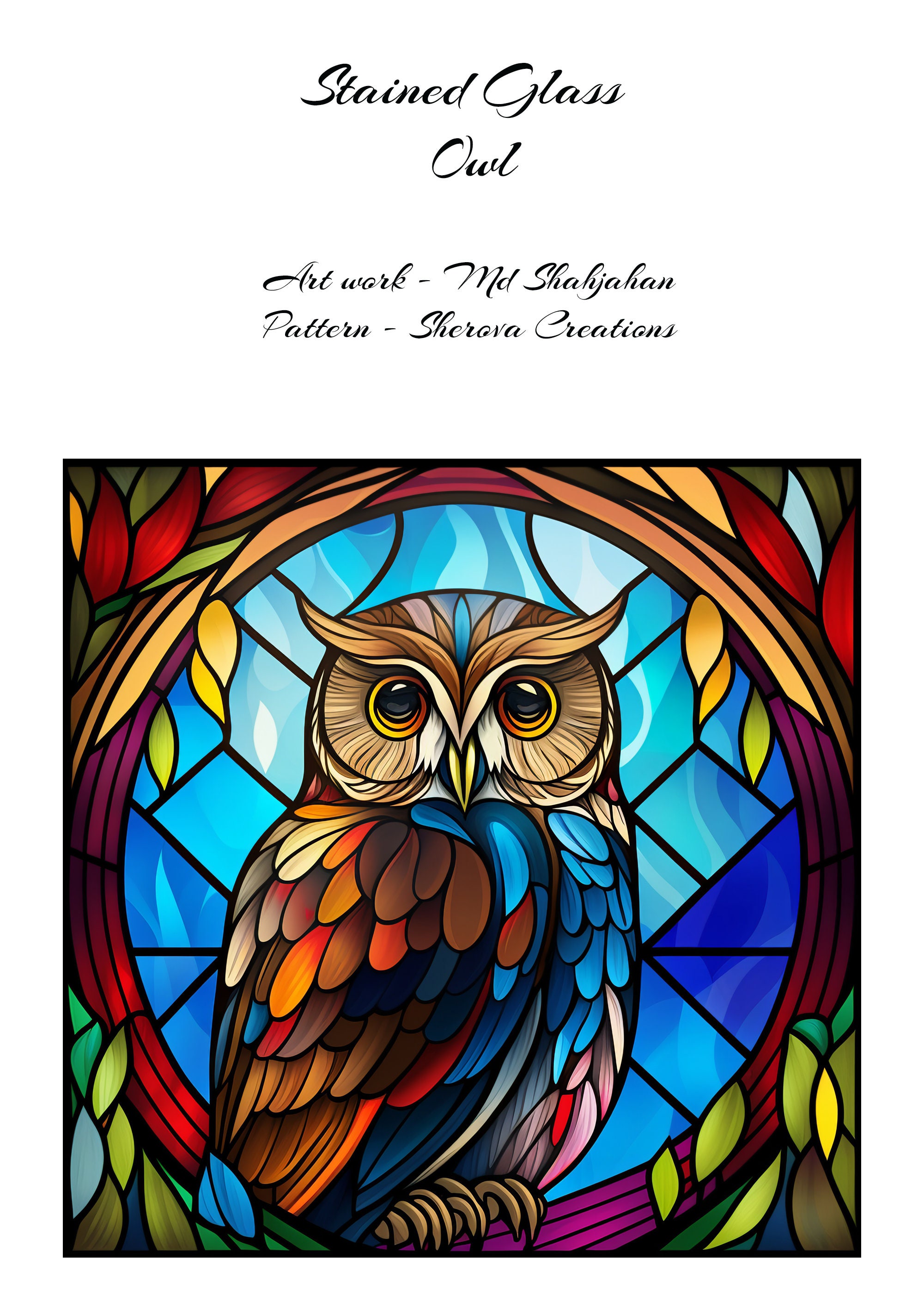 Stained Glass Owl Cross Stitch Pattern Owl Full Coverage Colourful Bird ...