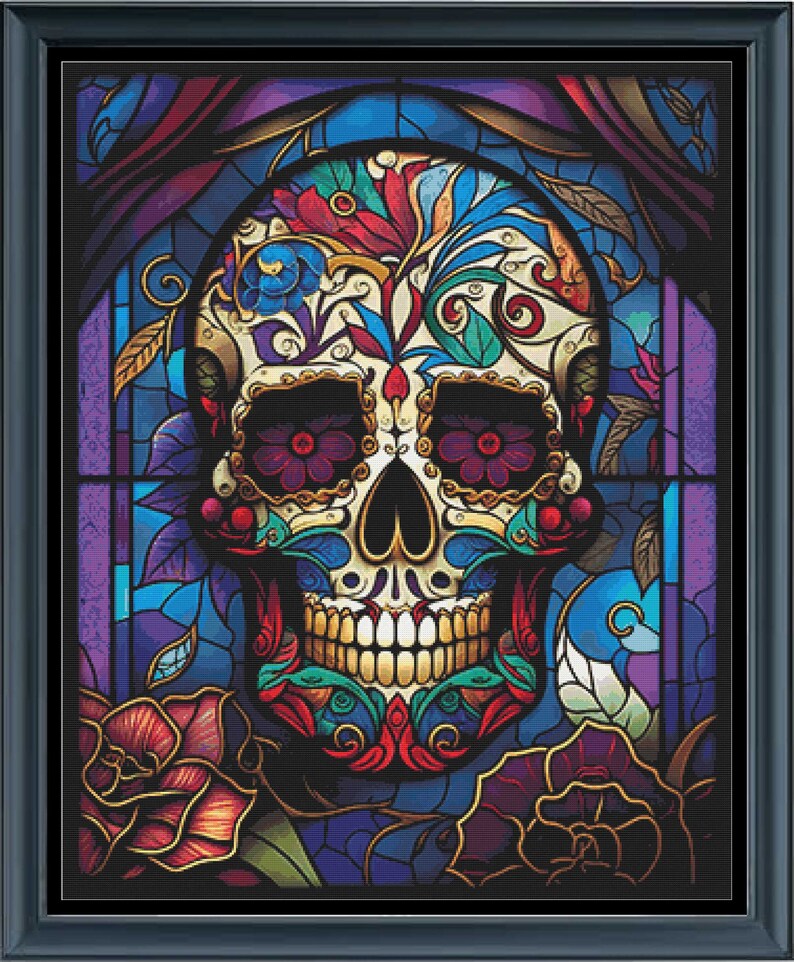 Stained Glass Skull Cross Stitch Pattern 3 Sizes Full - Etsy