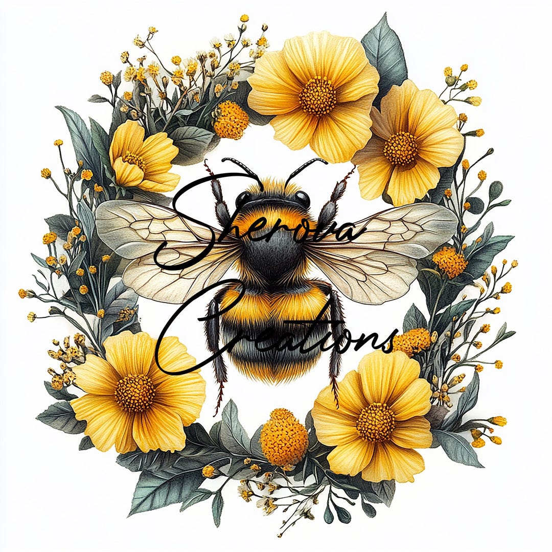 Floral Bumblebee Clipart Bundle: Watercolor Wall Art (JPG) - Etsy