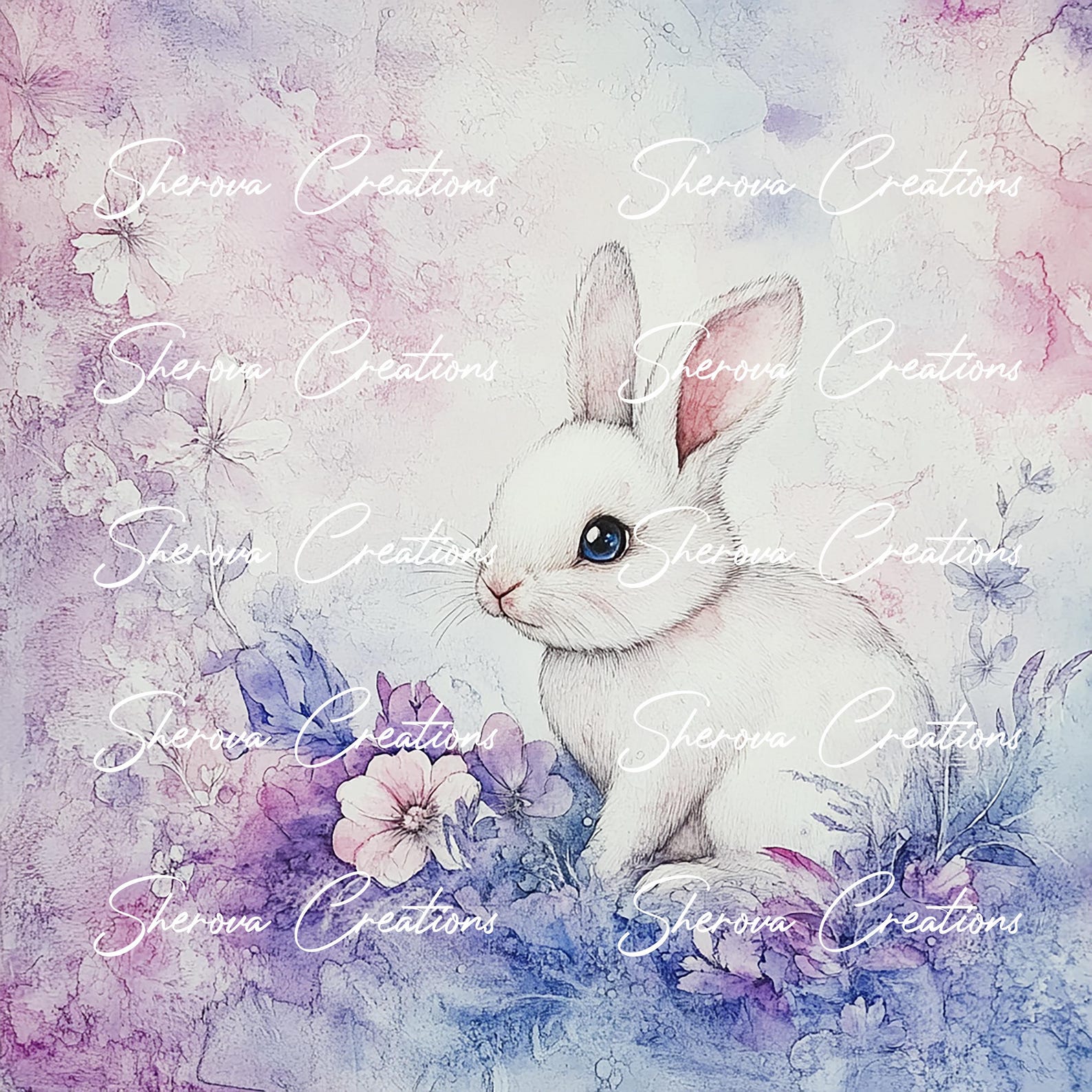 Watercolor Bunny Digital Paper: Floral Background Texture (JPG) - Etsy