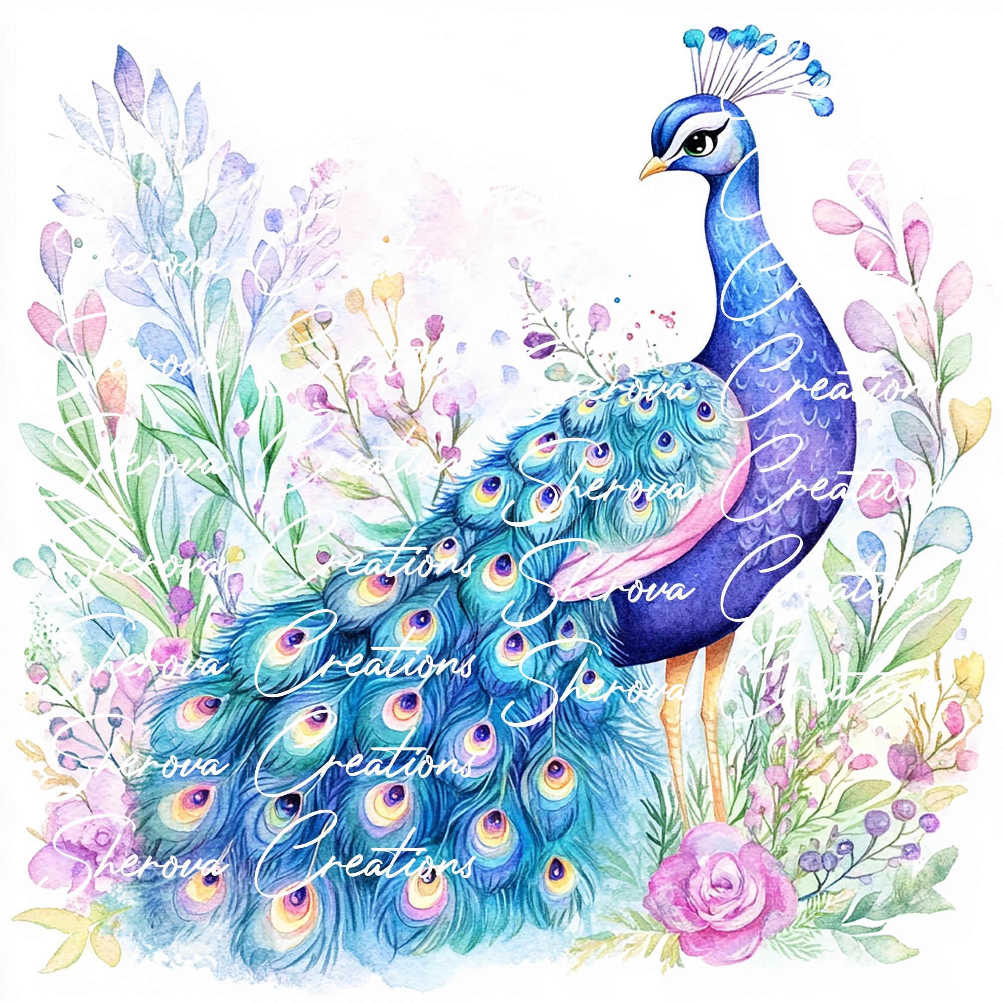 Watercolor Bird Clipart Bundle: Peacock & Floral Designs (JPG) - Etsy