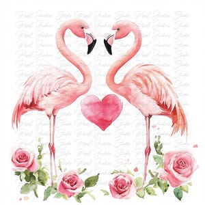 Watercolor Flamingo Clipart Bundle: Cottagecore Valentine Graphics (JPG ...