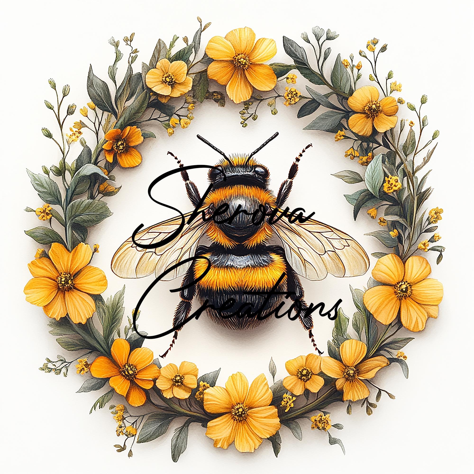 Floral Bumblebee Clipart Bundle: Watercolor JPG Images (digital ...