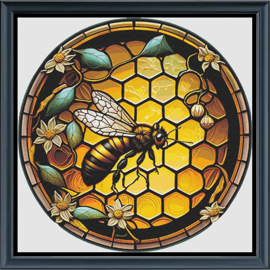 Stained Glass Honey Bee Cross Stitch Pattern (PDF) - Etsy