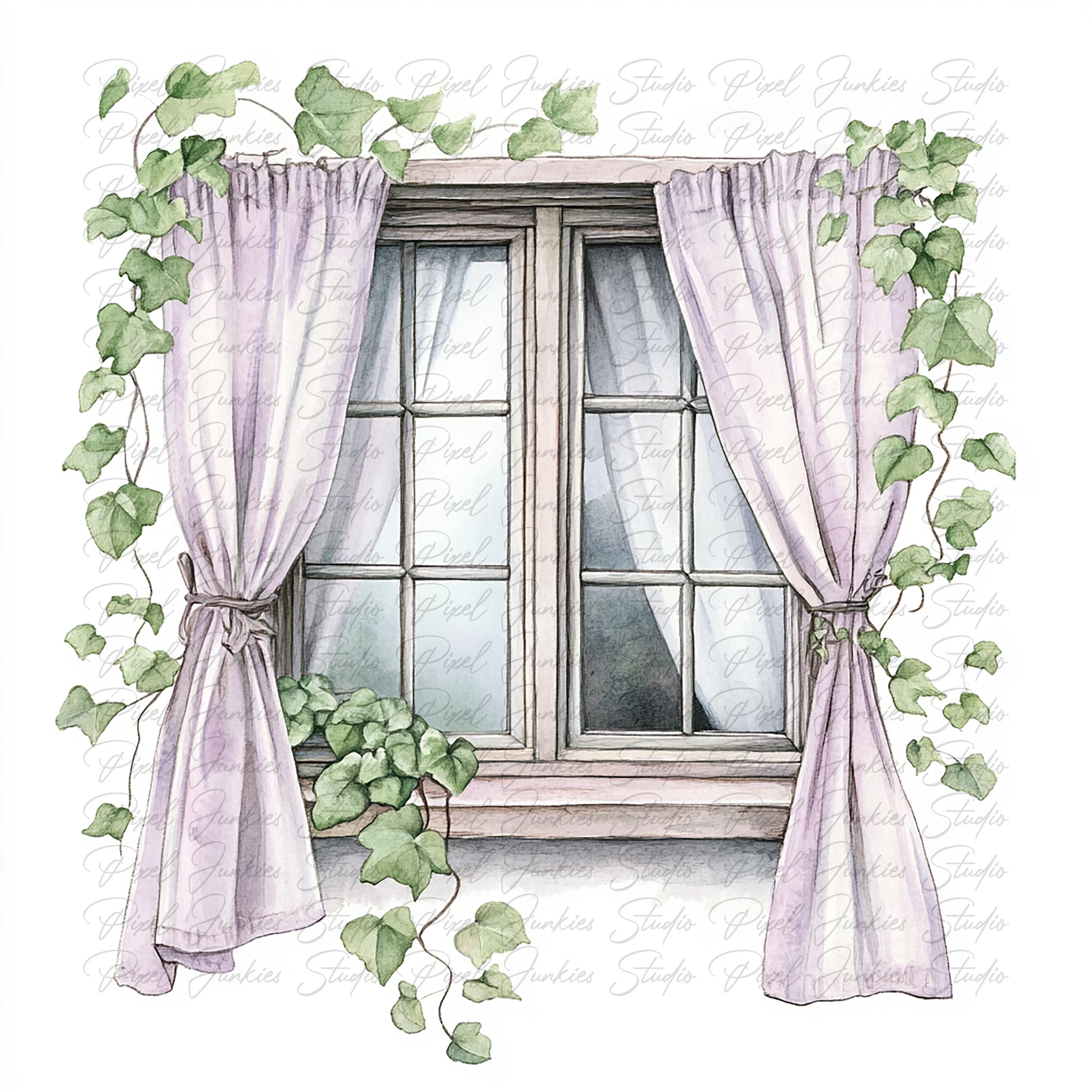 Watercolor Cottage Window Clipart Bundle: Cottagecore Plant Images (JPG ...
