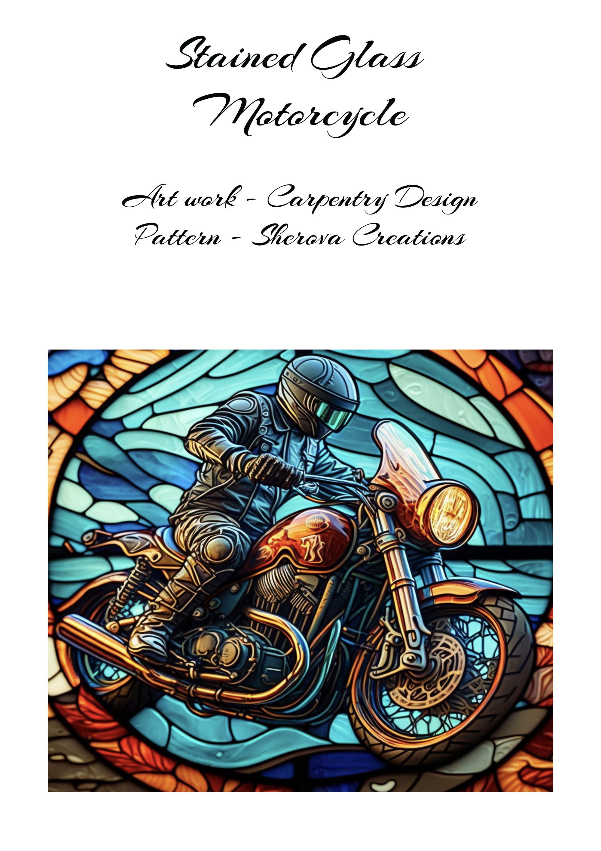 Stained Glass Motorcycle Cross Stitch Pattern 3 Sizes Full Coverage ...
