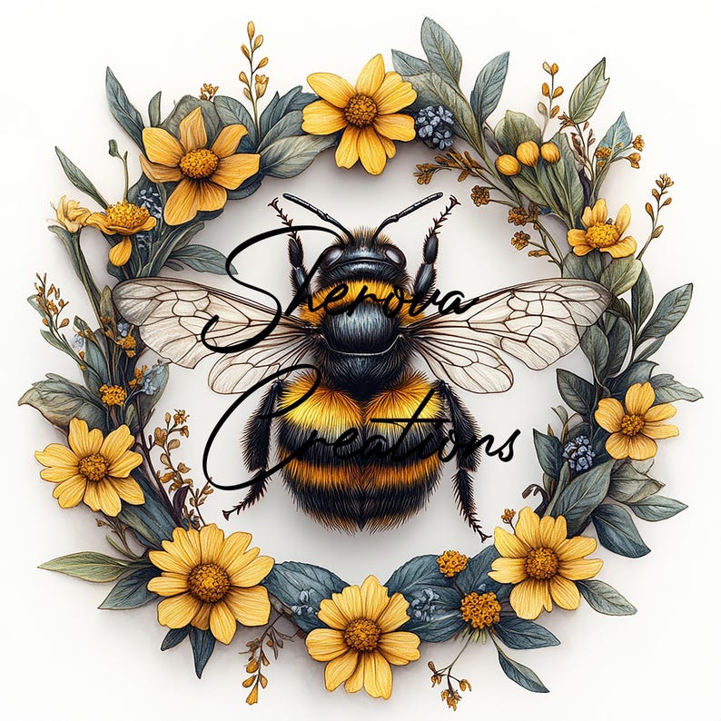 Floral Bumblebee Clipart Bundle: Watercolor JPG Images (digital ...