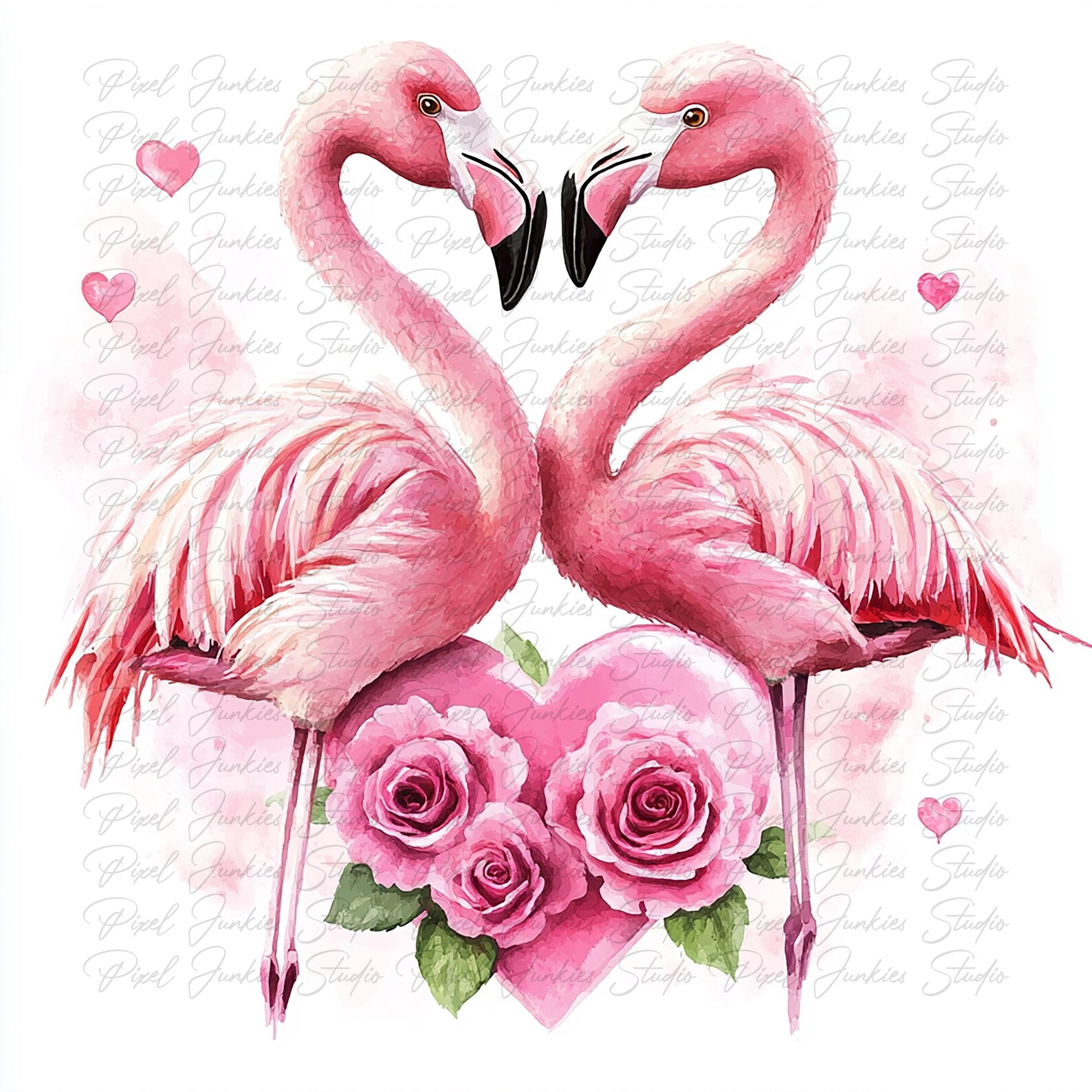 Watercolor Flamingo Clipart Bundle: Cottagecore Valentine Graphics (JPG ...