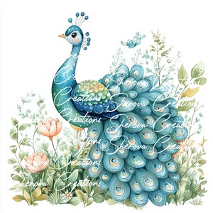 Watercolor Bird Clipart Bundle: Peacock & Floral Designs (JPG) - Etsy