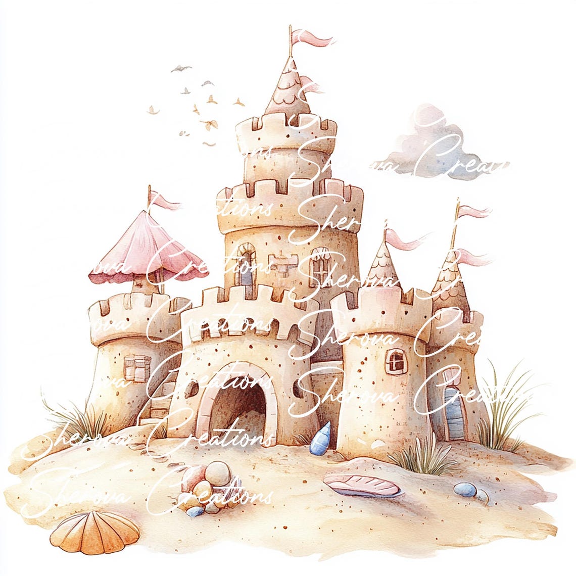 Sandcastle Clipart Bundle: Watercolor Beach Castle Art (JPG) - Etsy