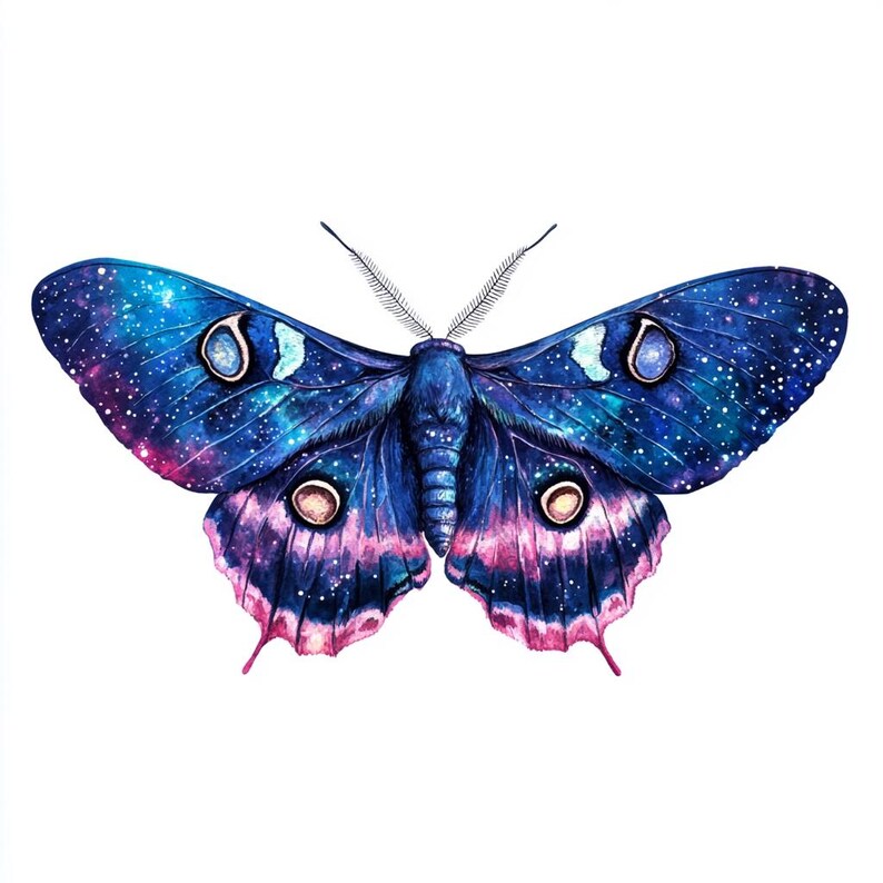 Watercolor Celestial Moth Clipart Bundle: Cosmic Galaxy Images (JPG ...