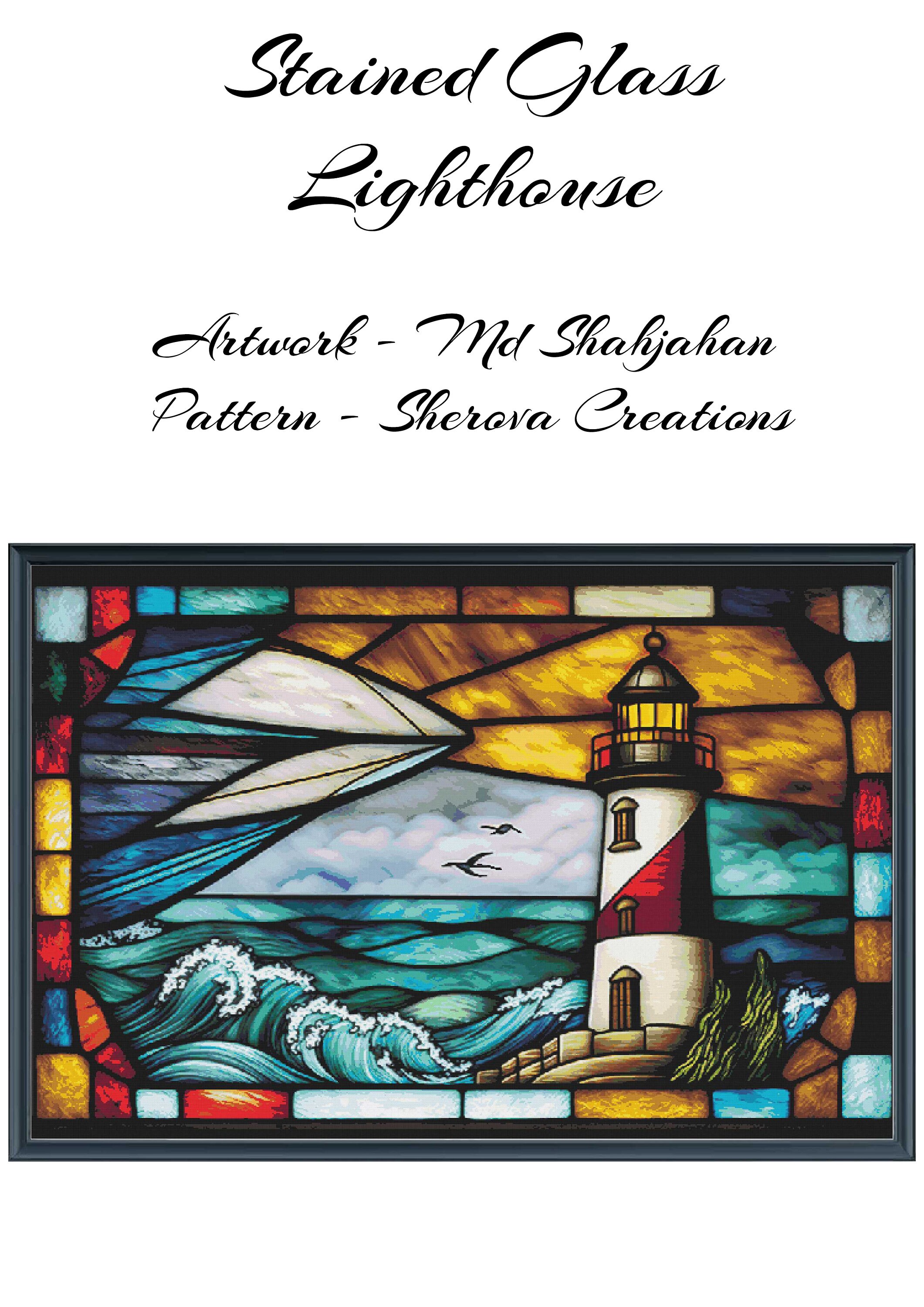 Stained Glass Lighthouse Counted Cross Stitch Pattern ** Digital ...