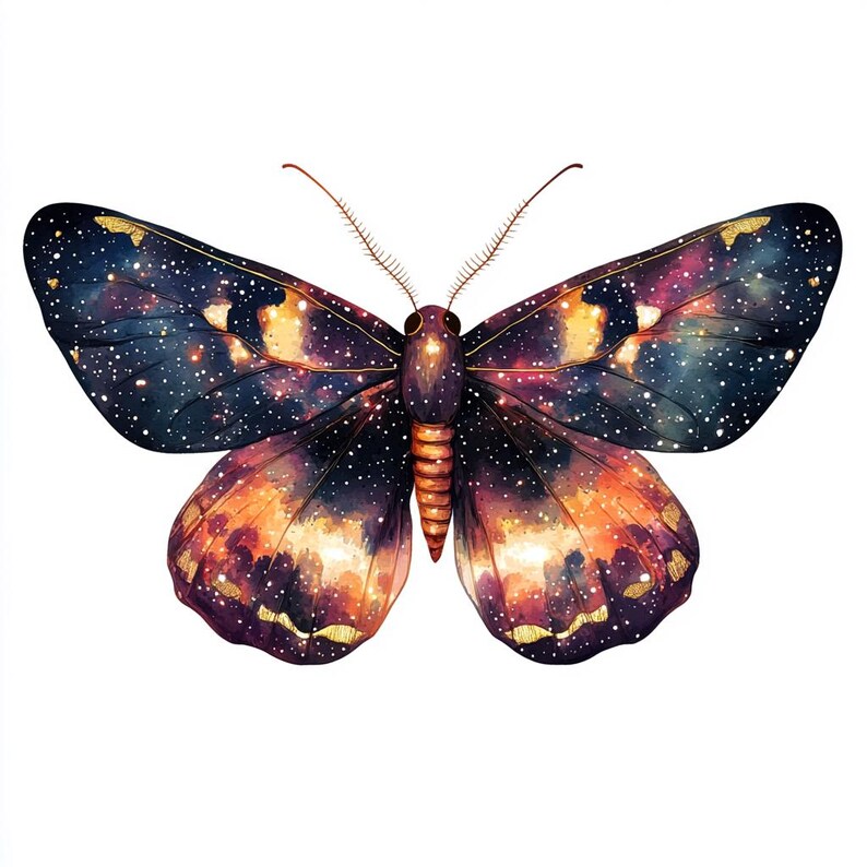 Watercolor Celestial Moth Clipart Bundle: Cosmic Galaxy Images (JPG ...