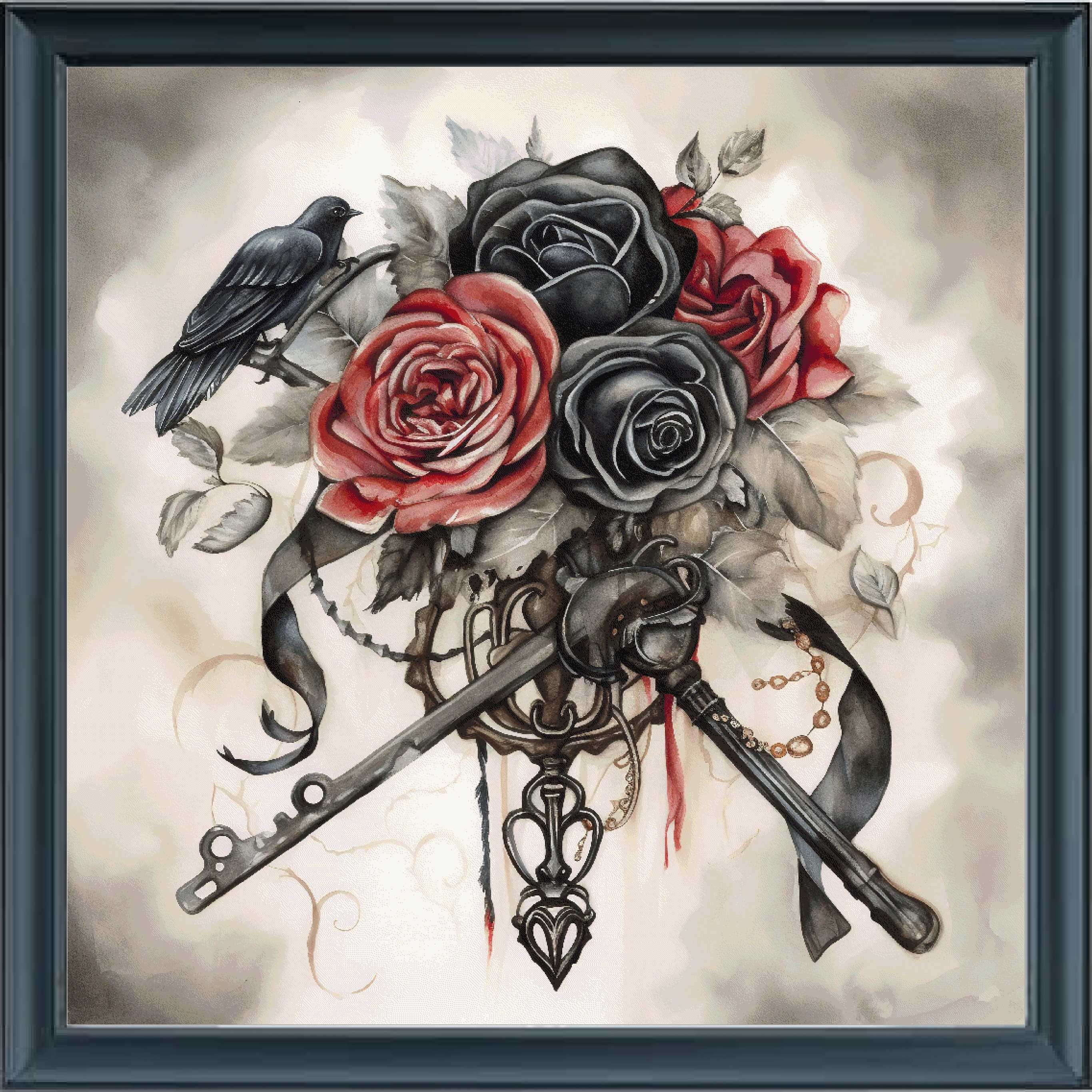 Gothic Rose Raven Cross Stitch Pattern: Dark Fantasy Full Coverage (PDF ...