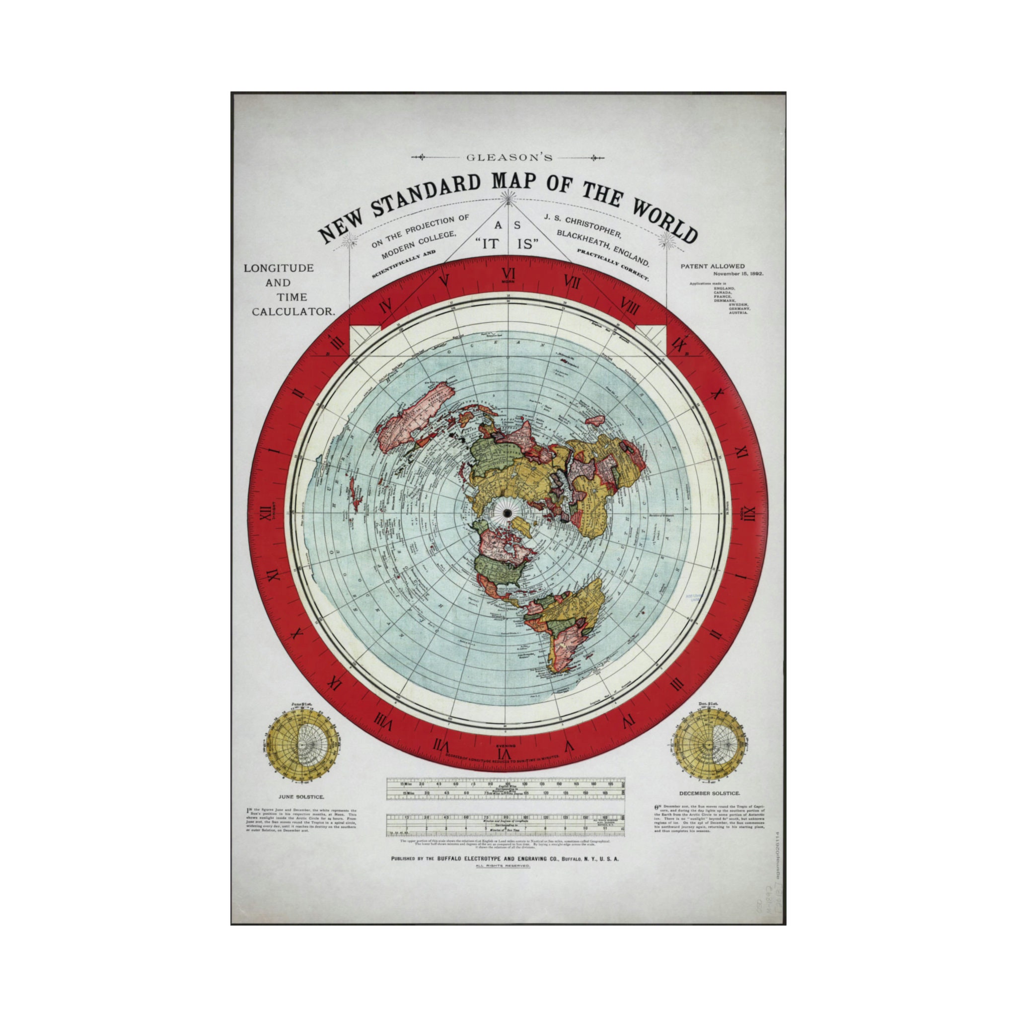 Poster Flat Earth Map 1892 by Alexander Gleason New Standard Map of the ...