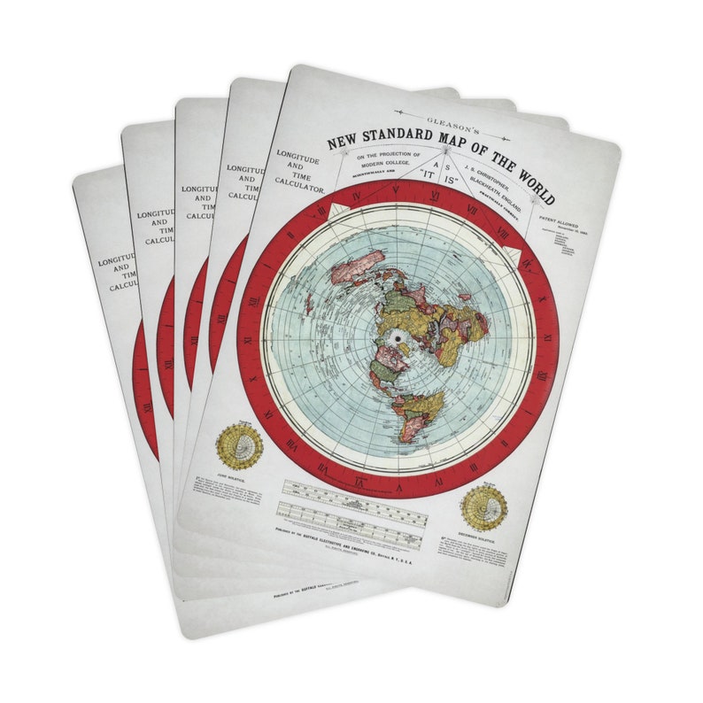 Playing Cards Flat Earth Map 1892 by Alexander Gleason New Standard Map ...