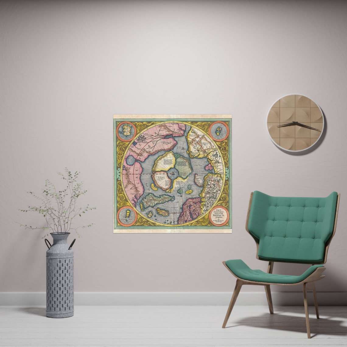 Poster 1606 Mercator Hondius Map of the Arctic Vintage Old World Map ...