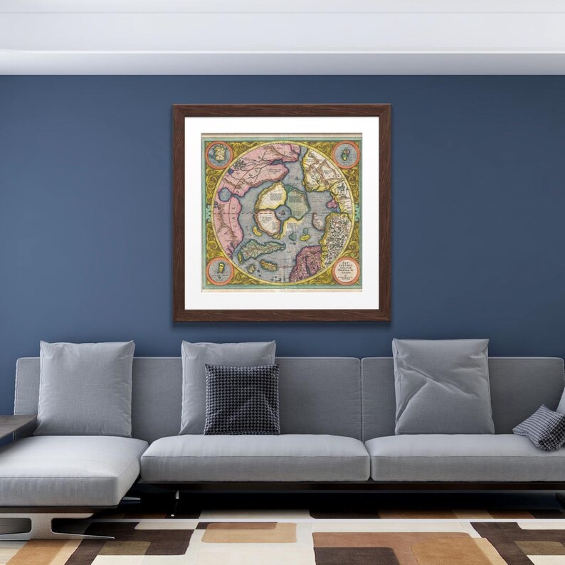 Poster Mercator Hondius Map of the Arctic 1606 Vintage Old World Map ...