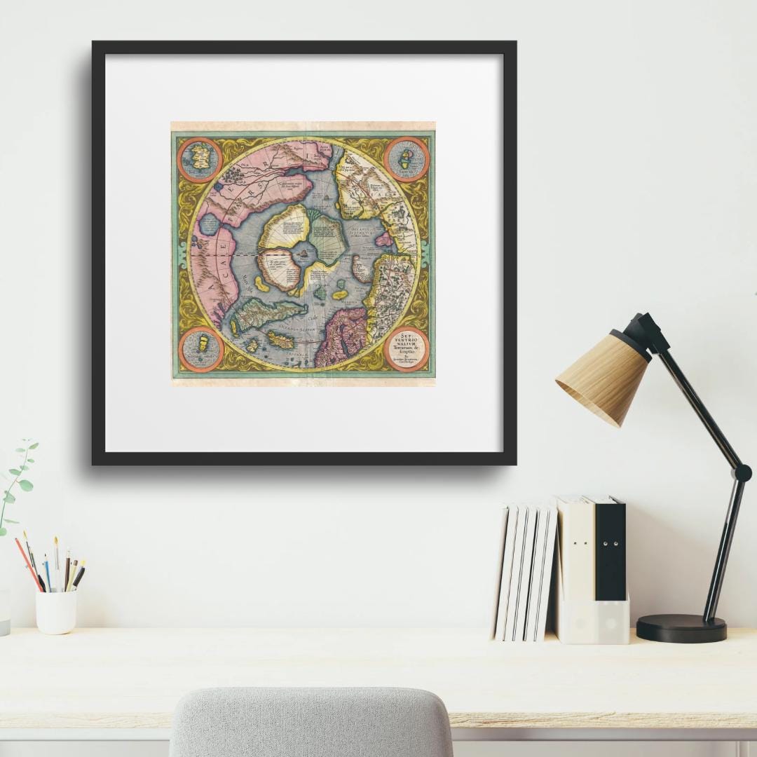 Poster Mercator Hondius Map of the Arctic 1606 Vintage Old World Map ...