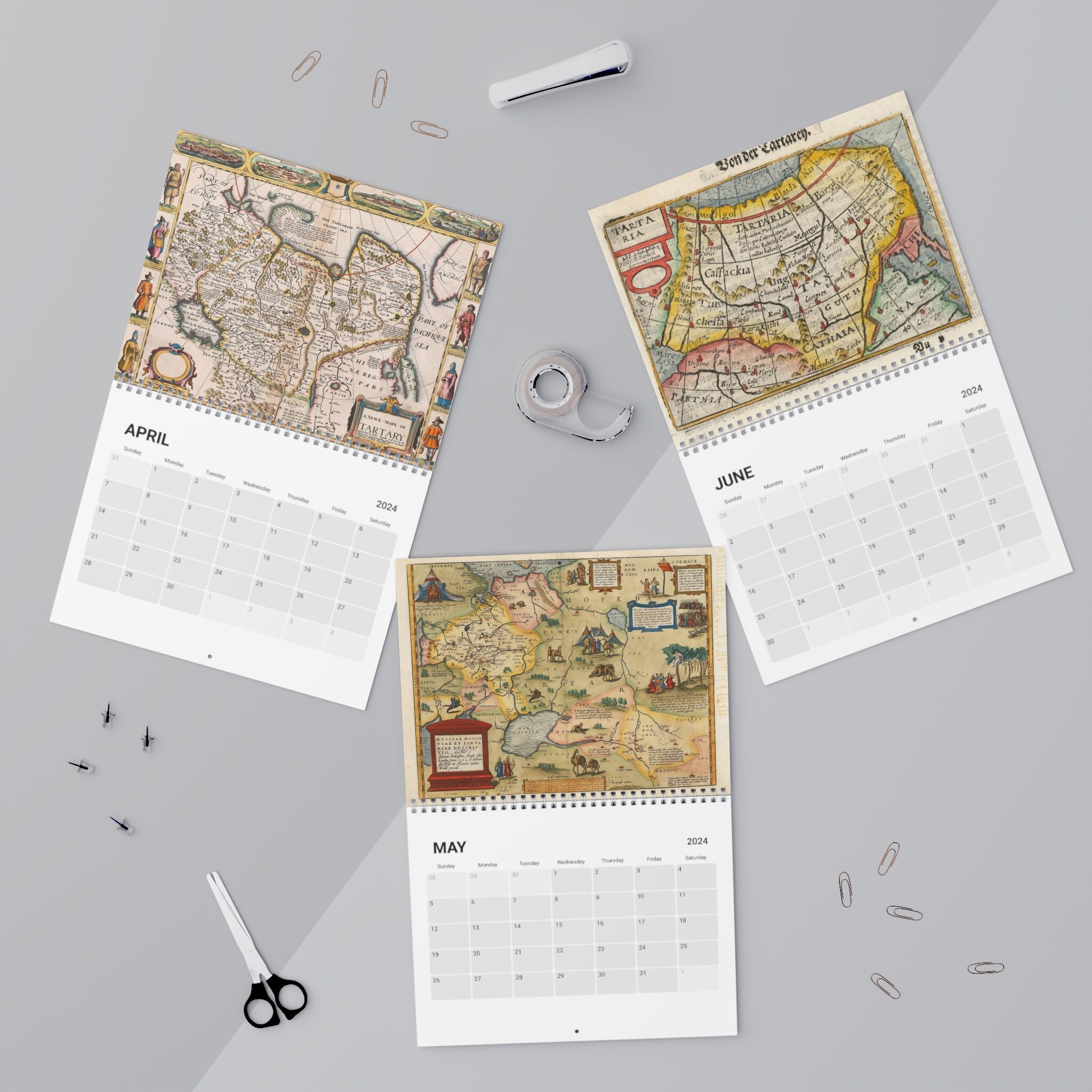 Calendar Tartarian Vintage Old World Maps Wall Calendar 2024 - Etsy