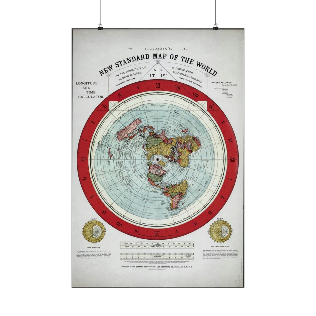 Poster Flat Earth Map 1892 by Alexander Gleason New Standard Map of the World - Etsy