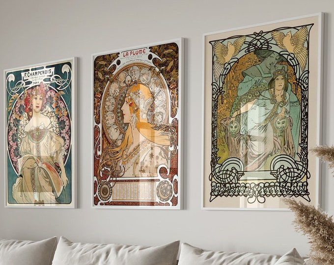 Alphonse Mucha Vintage Poster, Set mit zwei Vintage Kunstdrucken ...