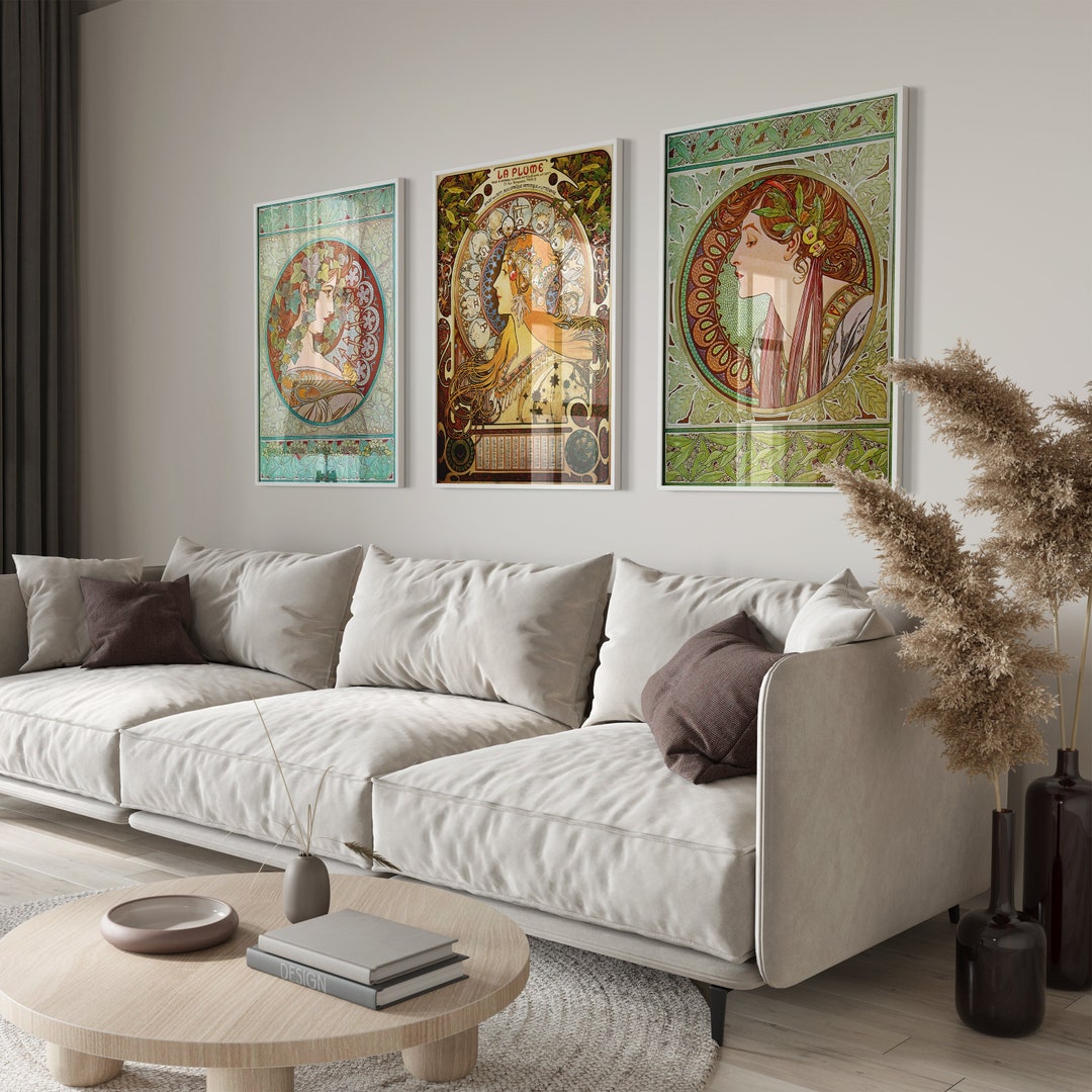 Alphonse Mucha Print Set of 3, Vintage Mucha Gallery Wall Art, Art ...