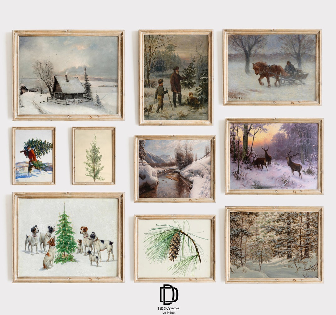Artful Christmas Winter Gallery Art Print Set of 10, Vintage Snowy Art ...