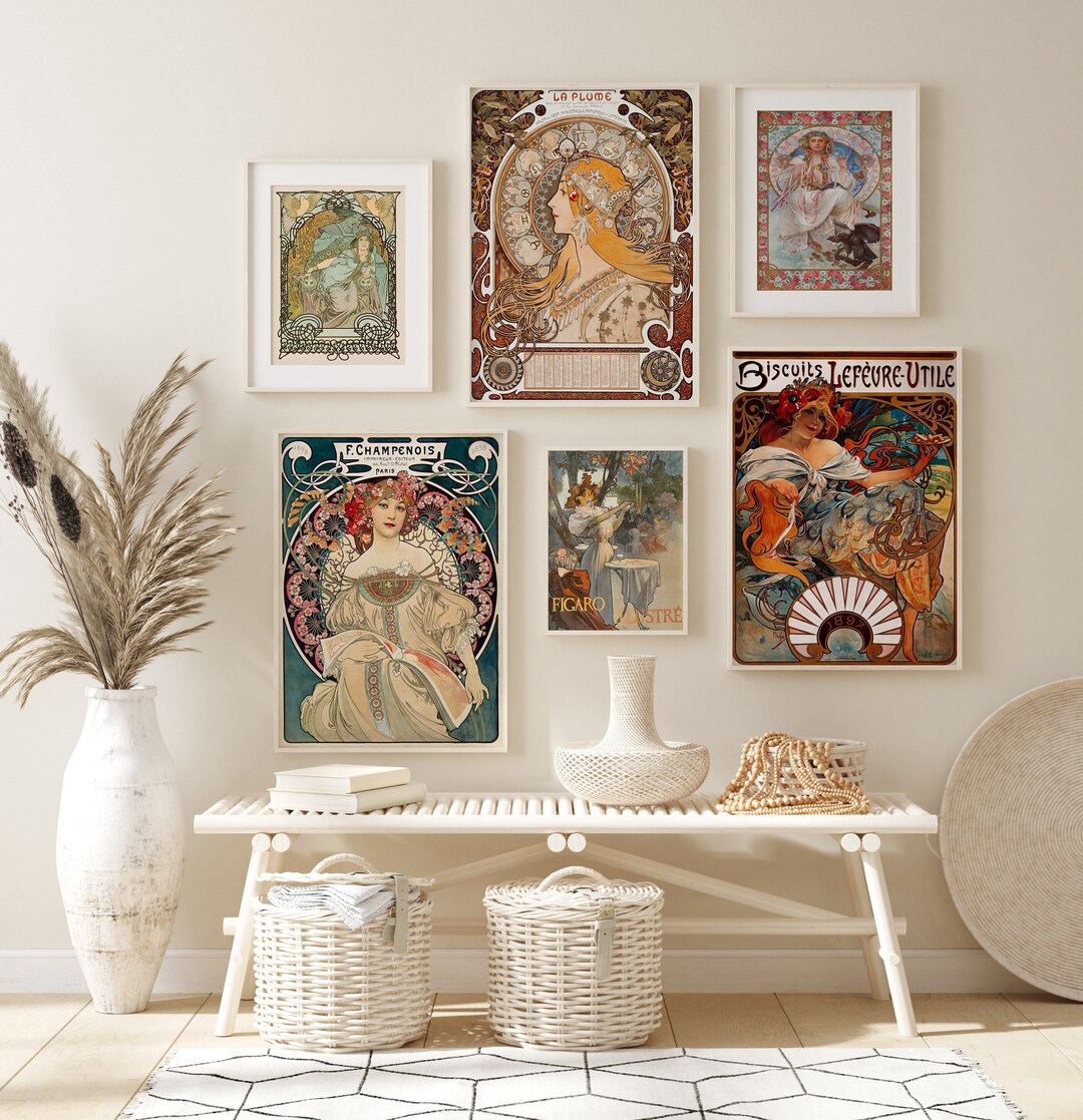 Alphonse Mucha Set of 6 Prints, Mucha Exhibition Art Poster Set ...