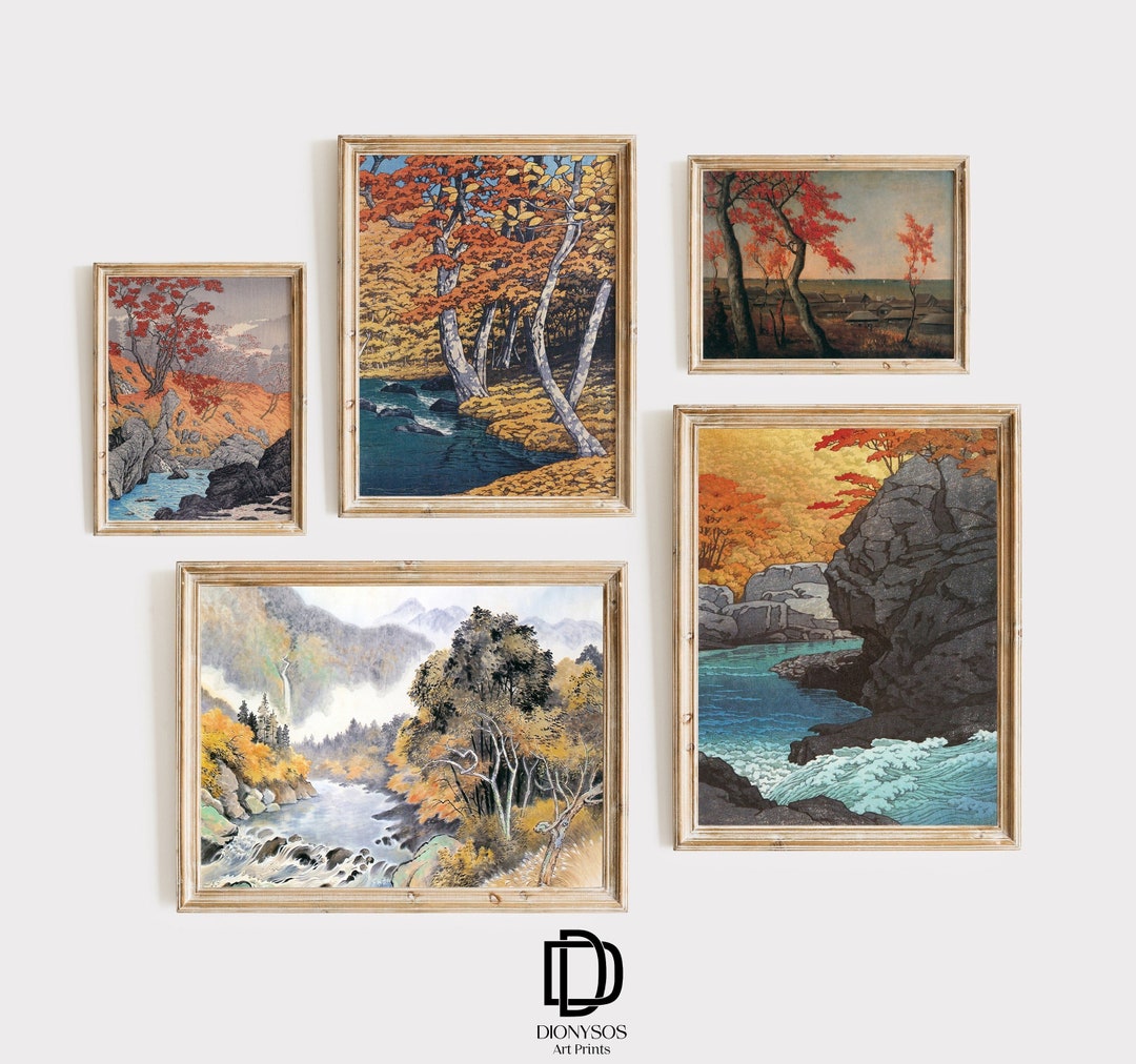 Japanese Autumn Landscape Printable Wall Art Set of 5, Moody Forest ...