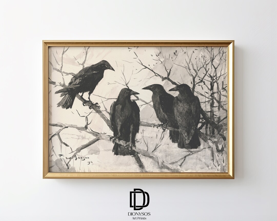 Artful Crow Art Print, Printable Vintage Raven Wall Art, Dark Academia ...