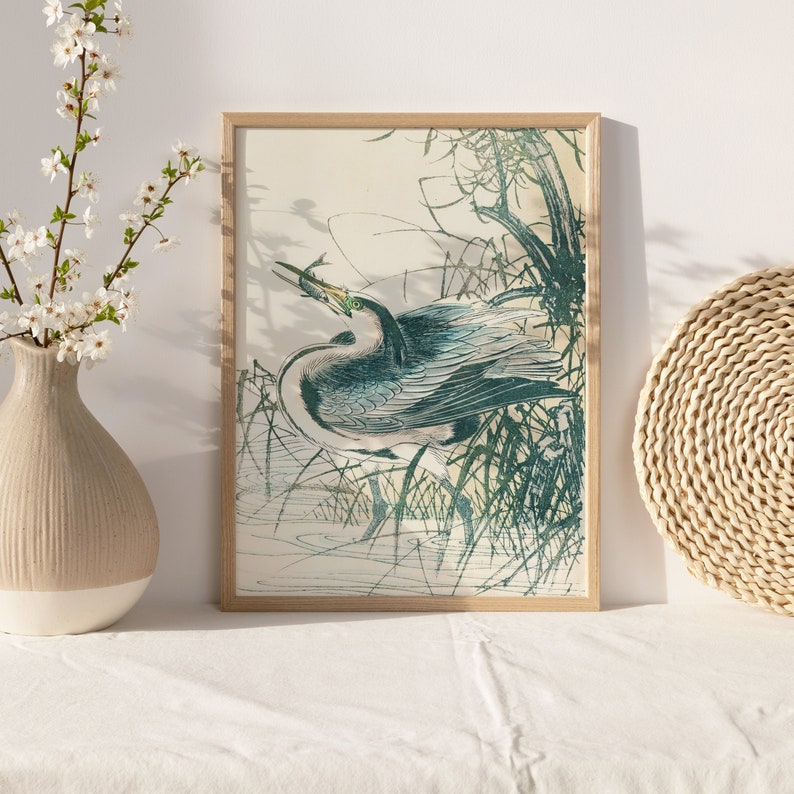Japanese Heron Ukiyo-e Woodblock Print, Japandi Wall Decor (digital ...