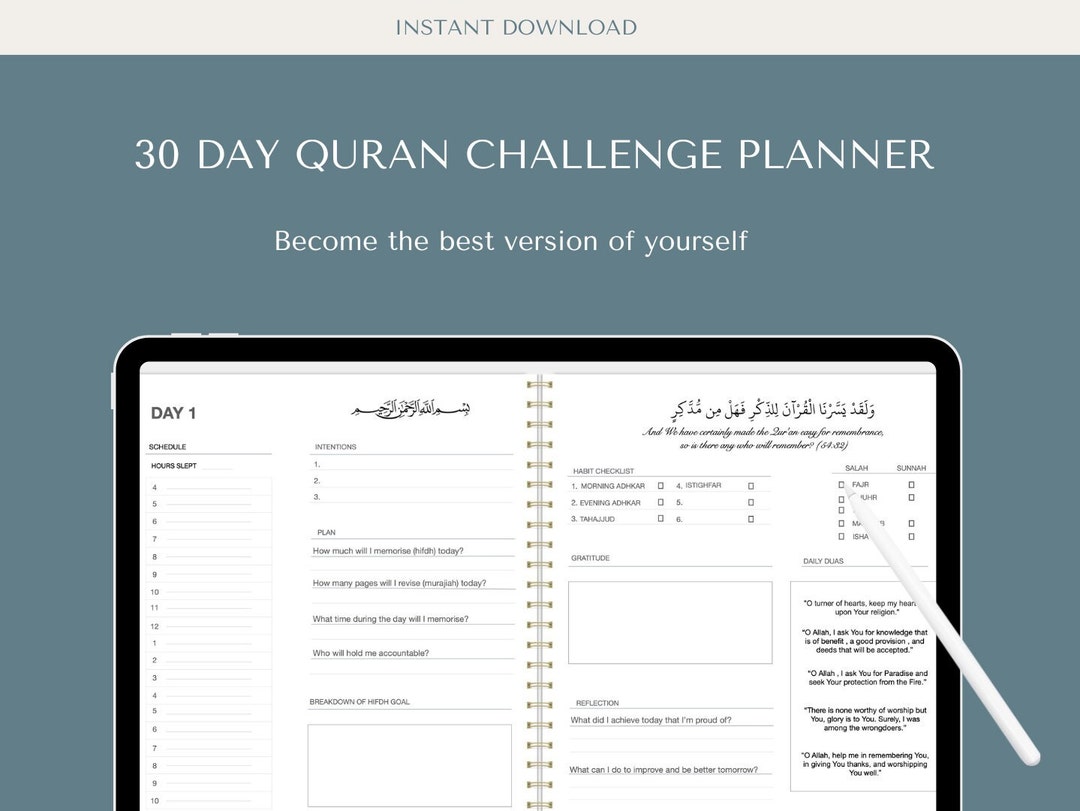 PDF Digital Quran Hifdh Planner | 30 Day Quran Challenge, Productivity ...
