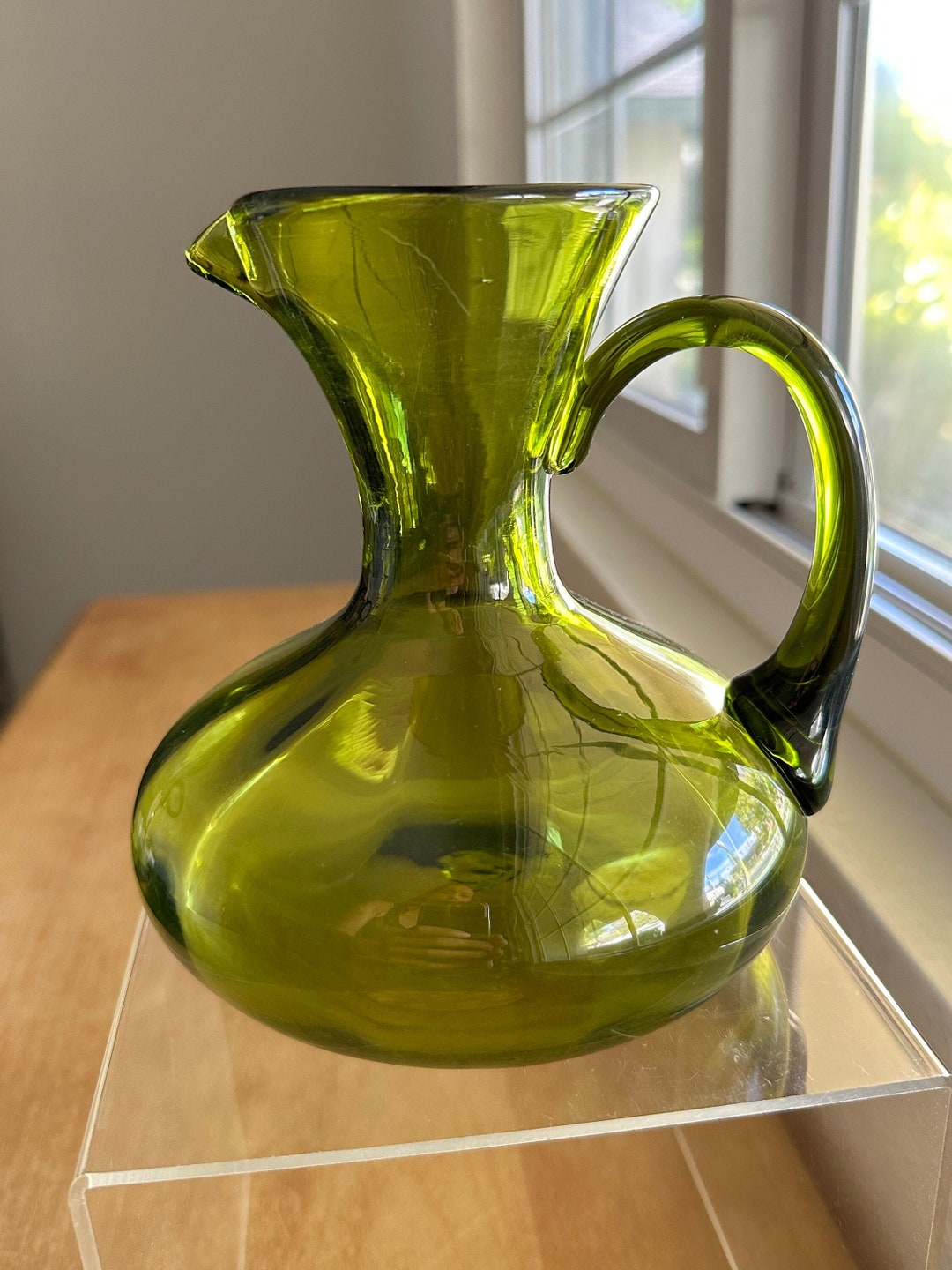Dark Avocado Green Rainbow Glass Optic Pitcher With Handle 213 6 ...