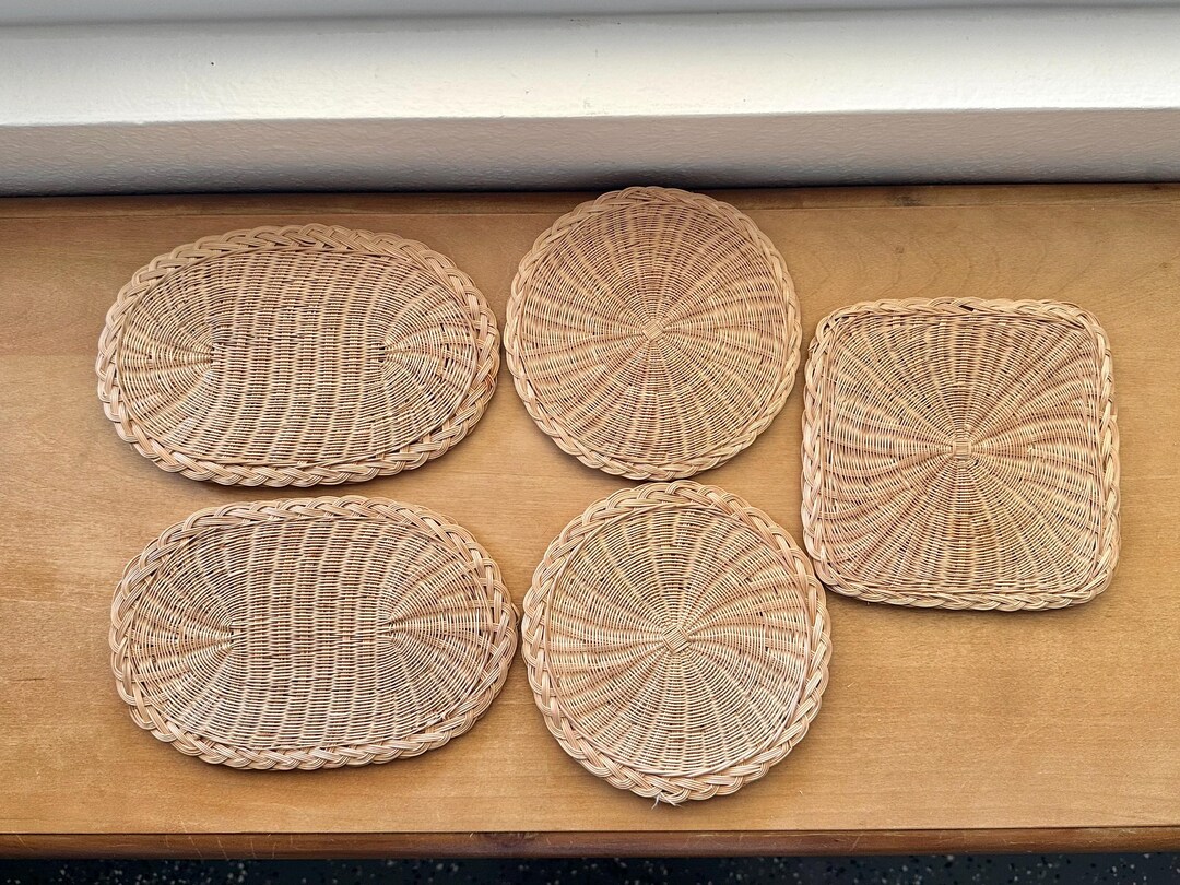 Five Natural Bamboo Rattan Wicker Woven Mats for Trivets, Pot Holders ...