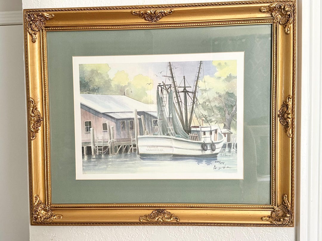 Coastal Savannah Georgia Lithograph Print, Sailboat at the Dock in ...