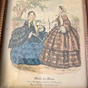 Miroir Des Modes French Wood Framed Pair of 1800s Women Fashion Prints ...