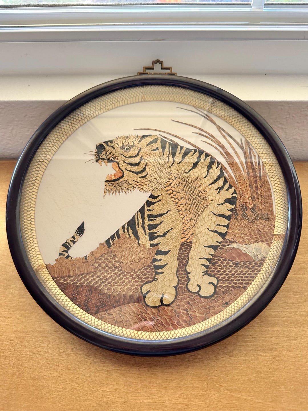 Framed Snake Skin Collage Artwork of Roaring Asian or Bengal Tiger Made ...