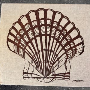 Marushka 16” Seashore Scallop Shell Screen Printed Art on Linen ...