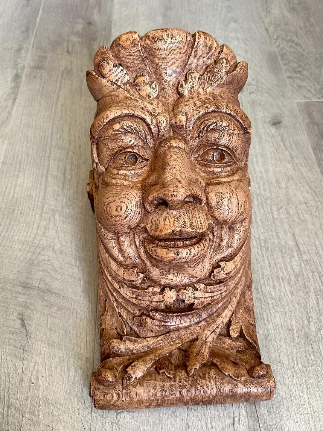 Vintage 1978 Large Plaster Corbel Wood Like Woodland Smiling Green Man ...