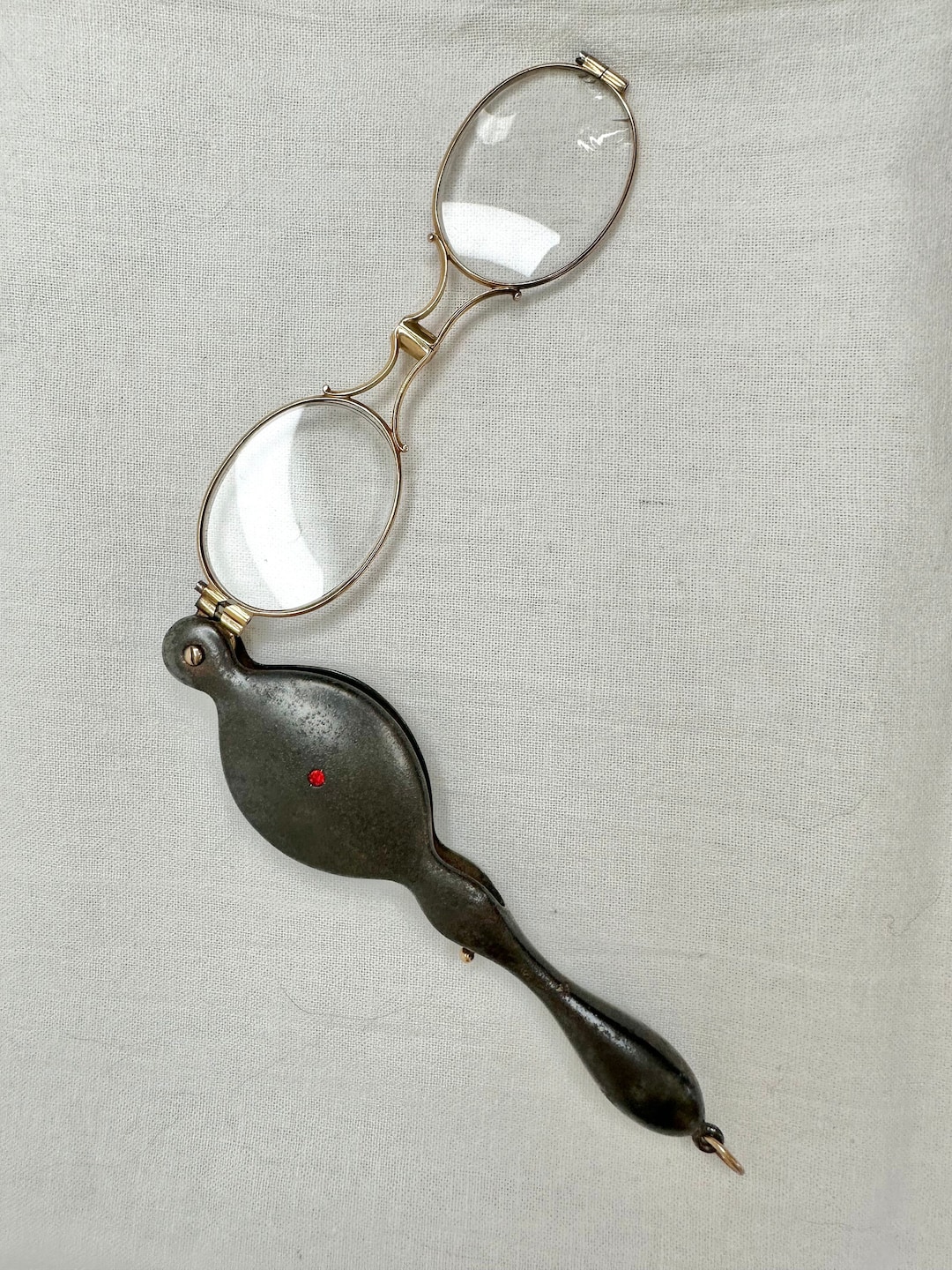 14k Gold Rimmed Folding Lorgnette Opera Spectacle Glasses in Metal Case ...