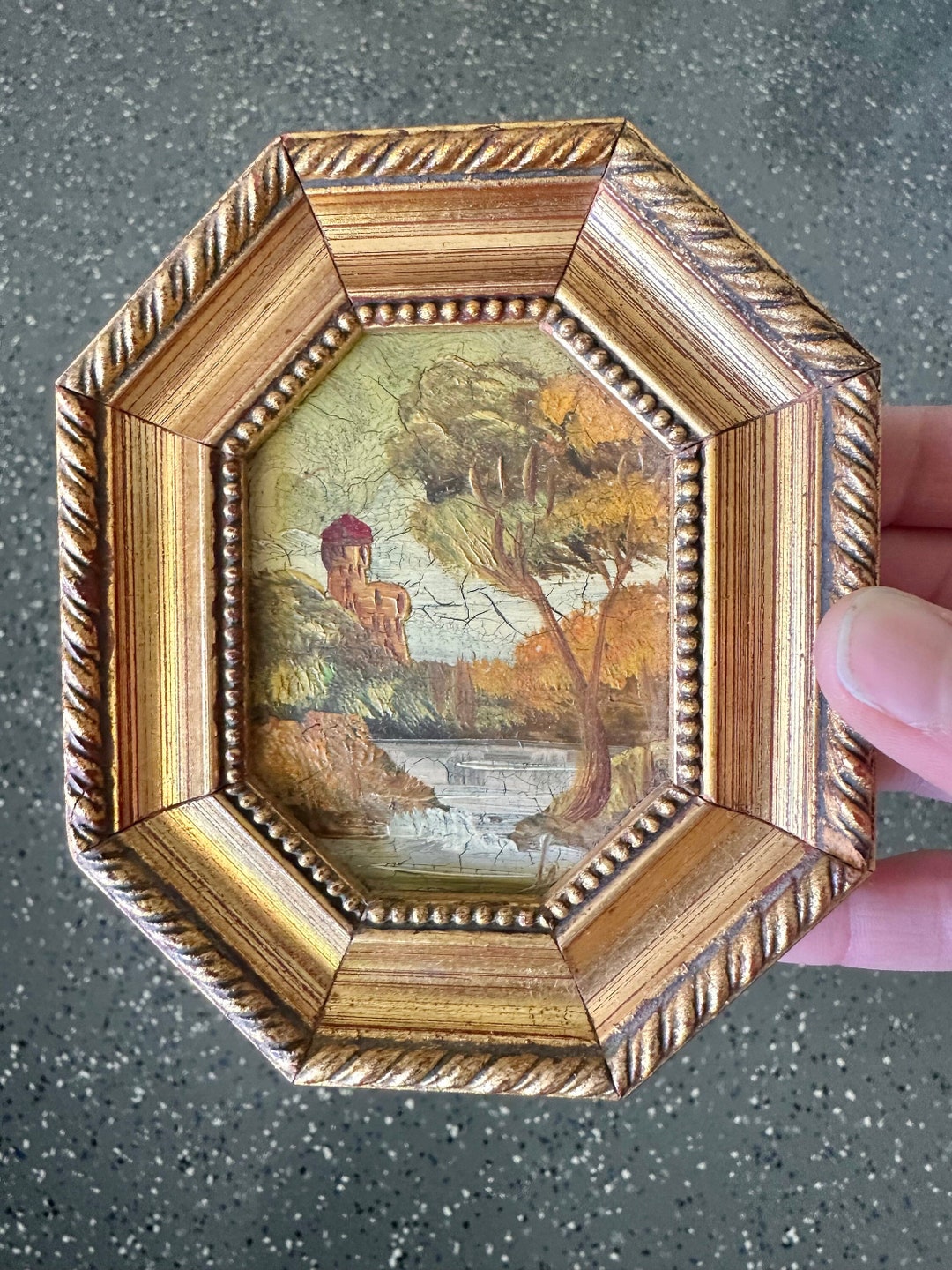 Miniature Gold Framed Oil Painting European Landscape Scene With Castle ...