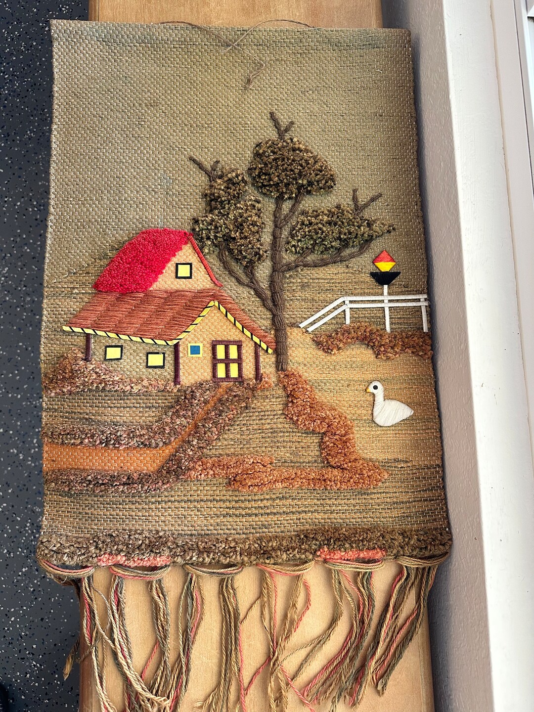 Natural Fiber Wall Hanging House, Pond, Tree Handmade Tapestry Made in ...