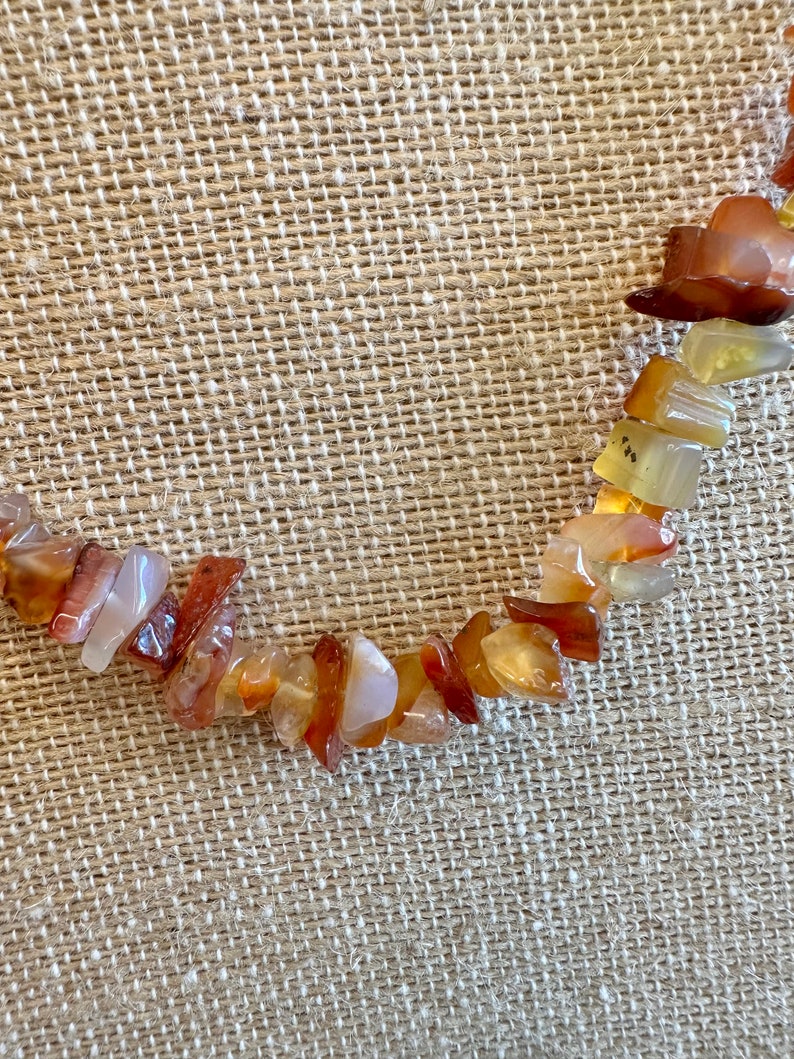 Vintage Long Strand Amber Carnelian Chip Necklace, Rawhide Leather Tie ...